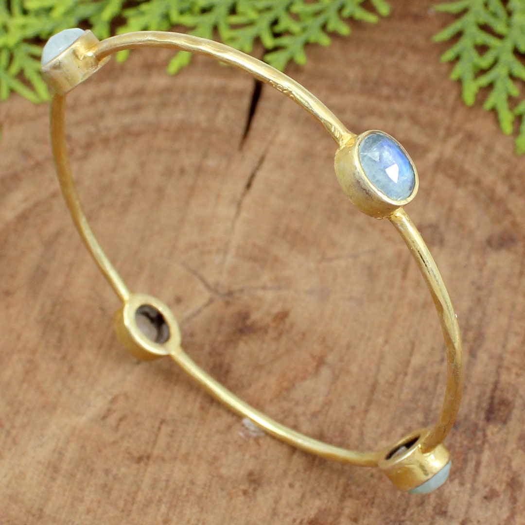 Rainbow Moonstone Gemstone Bangle Bracelet- Stackable Bangle- Dainty ...