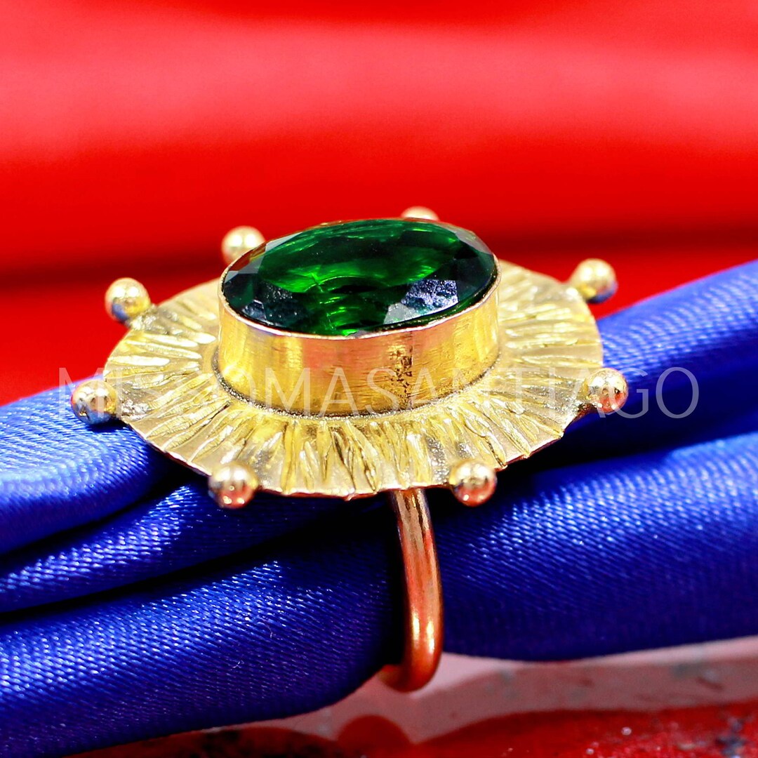 Emerald Green Hydro Ring Oval Designer Ring Brass Gold - Etsy