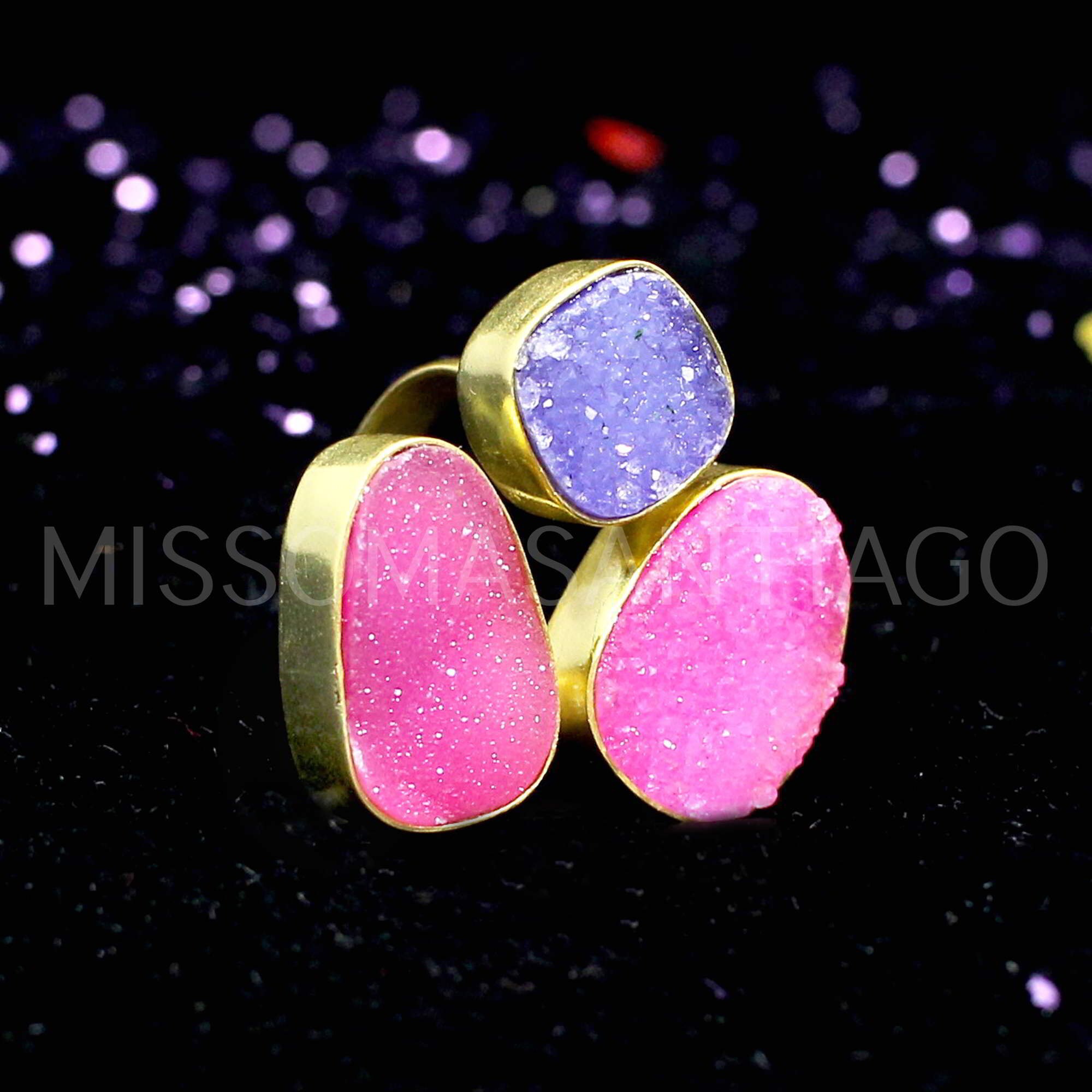 Statement Ring Pink Druzy & Purple Druzy Gemstone Ring | Etsy