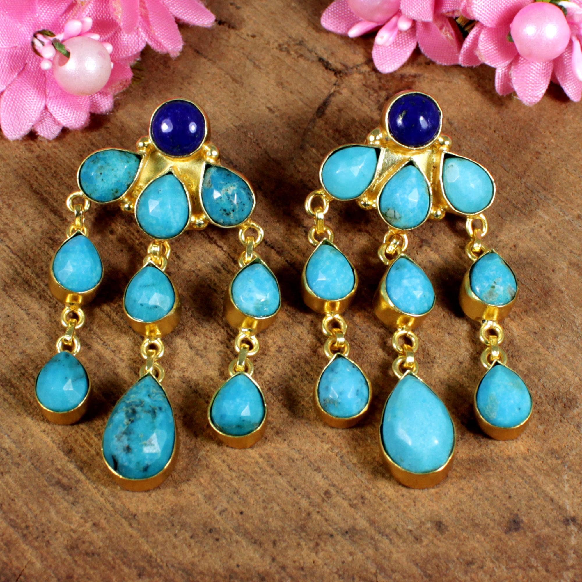 Pear Turquoise Earrings Lapis Lazuli Earrings Multi | Etsy