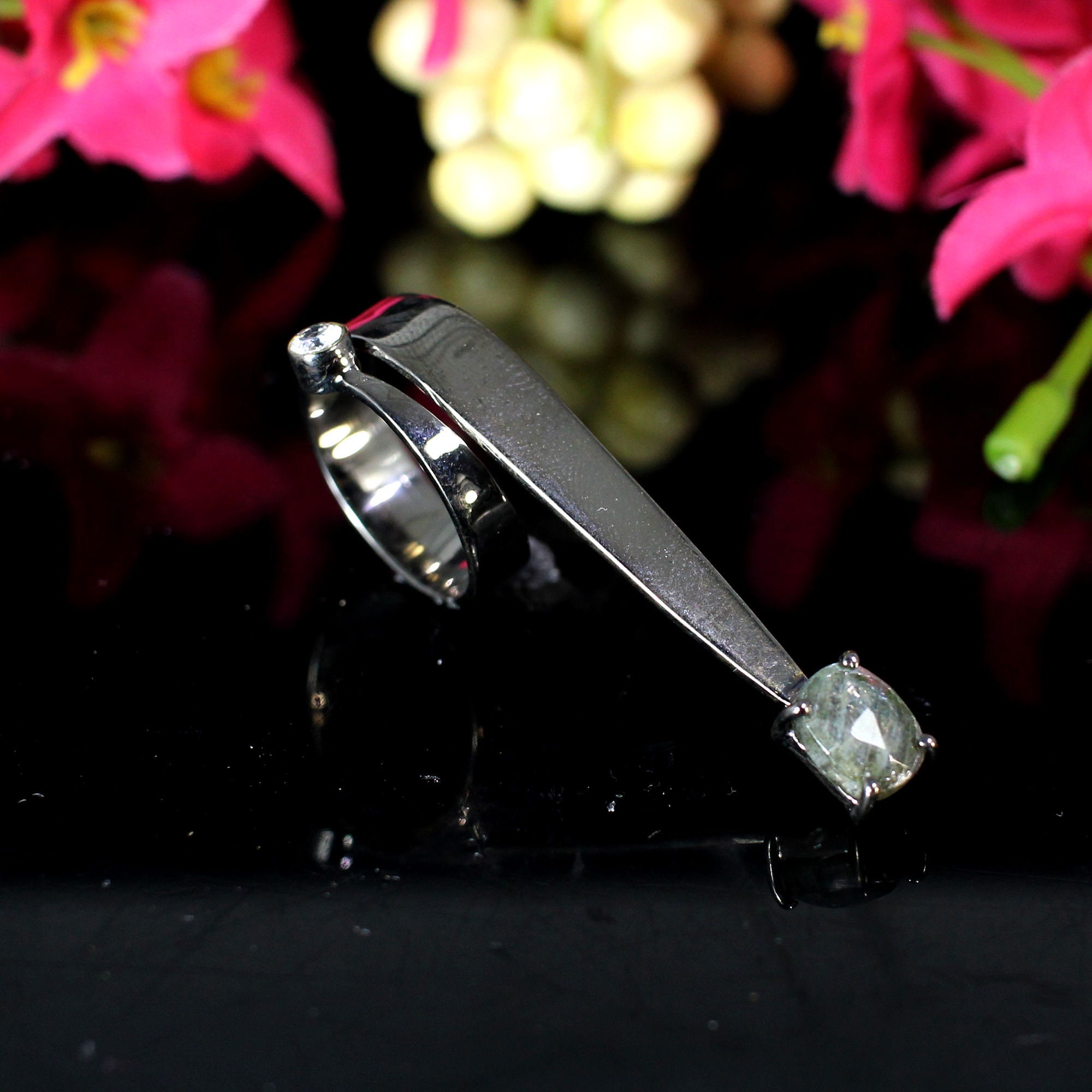 Schwarze Ruthenium Ring Labradorit & Zirkonia Edelstein Ring | Etsy