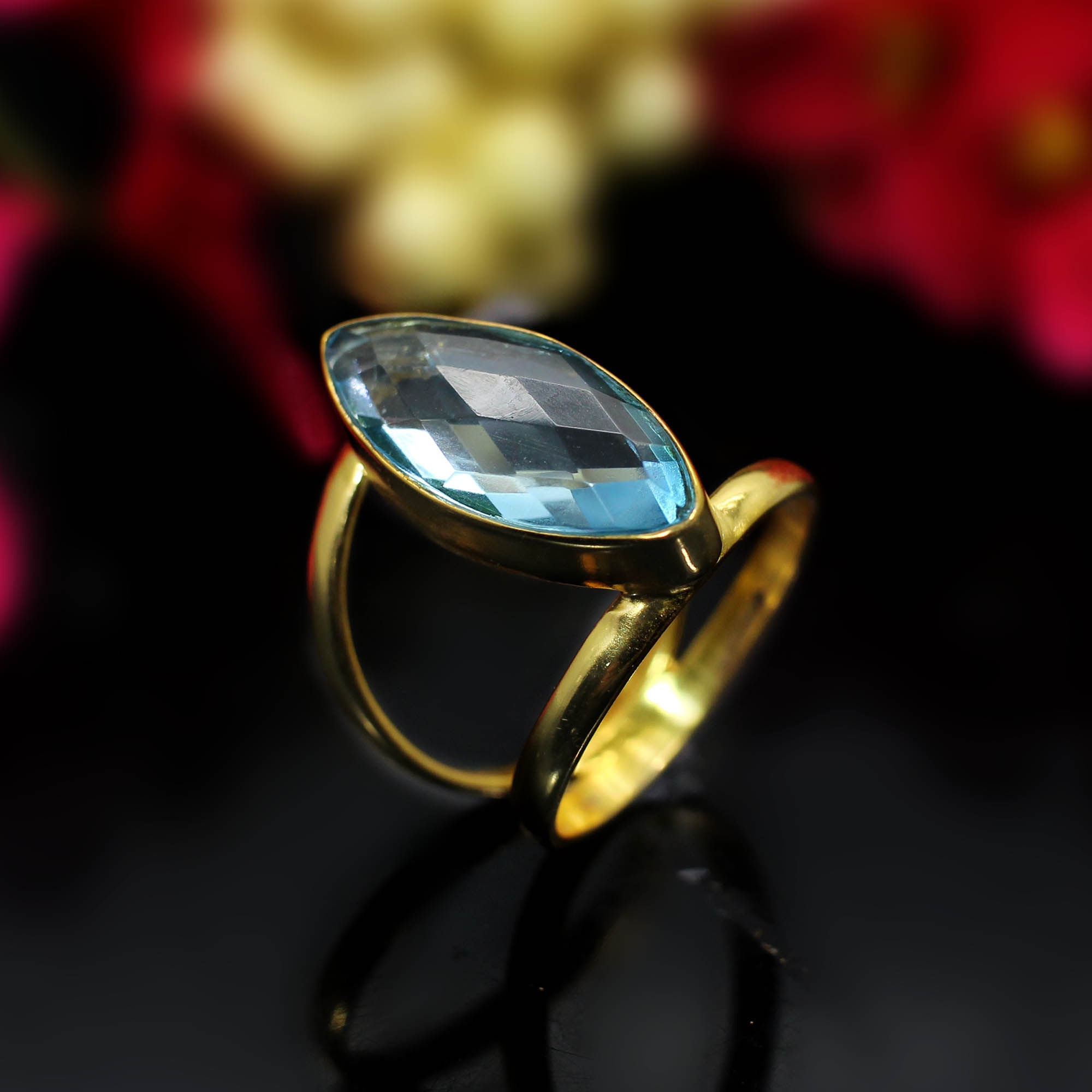 Sky Blue Topaz Hydro Ring Marquise Gemstone Gold Plated - Etsy
