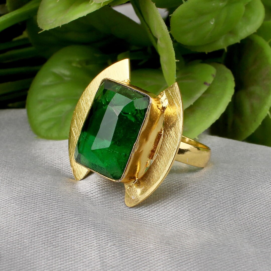 Beautiful Green Emerald Hydro Ring, Rectangle Ring, Designer Unisex ...