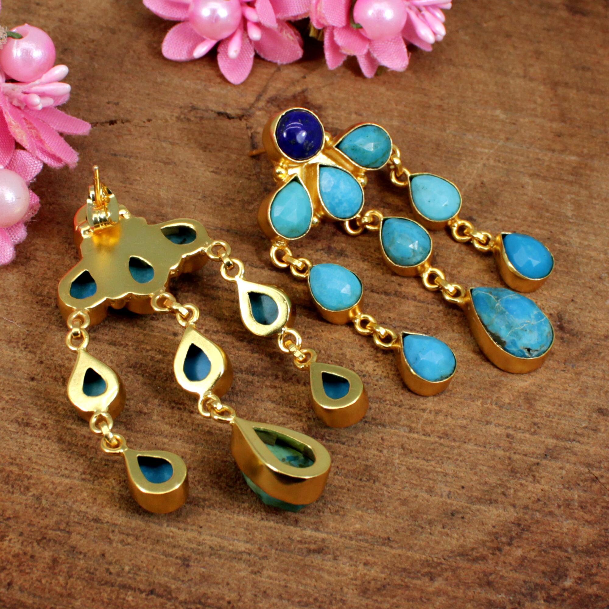 Pear Turquoise Earrings Lapis Lazuli Earrings Multi | Etsy