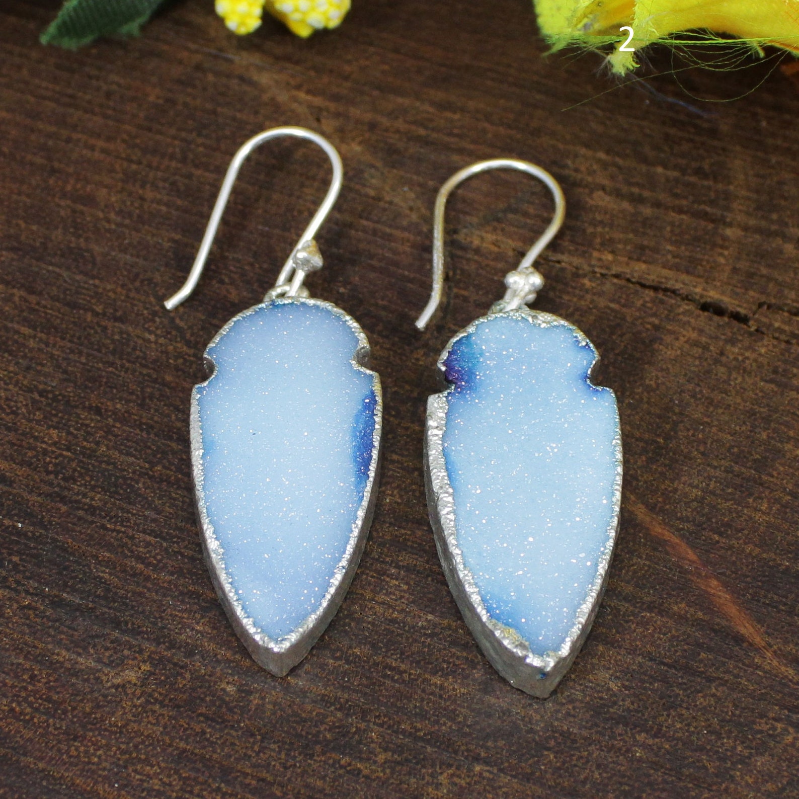 Natural Blue Druzy Earrings Silver Plated Brass Jewelry | Etsy