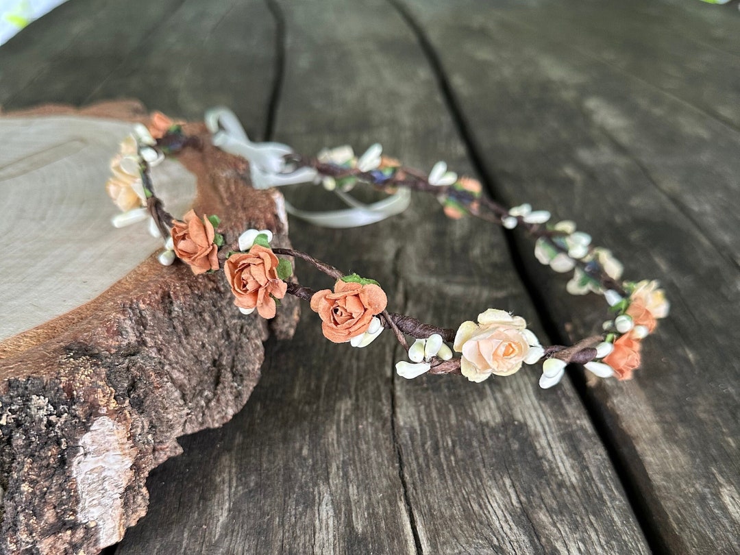 Flower Crown Baby Crown Peach Flower Crown Brown Crown Christening ...