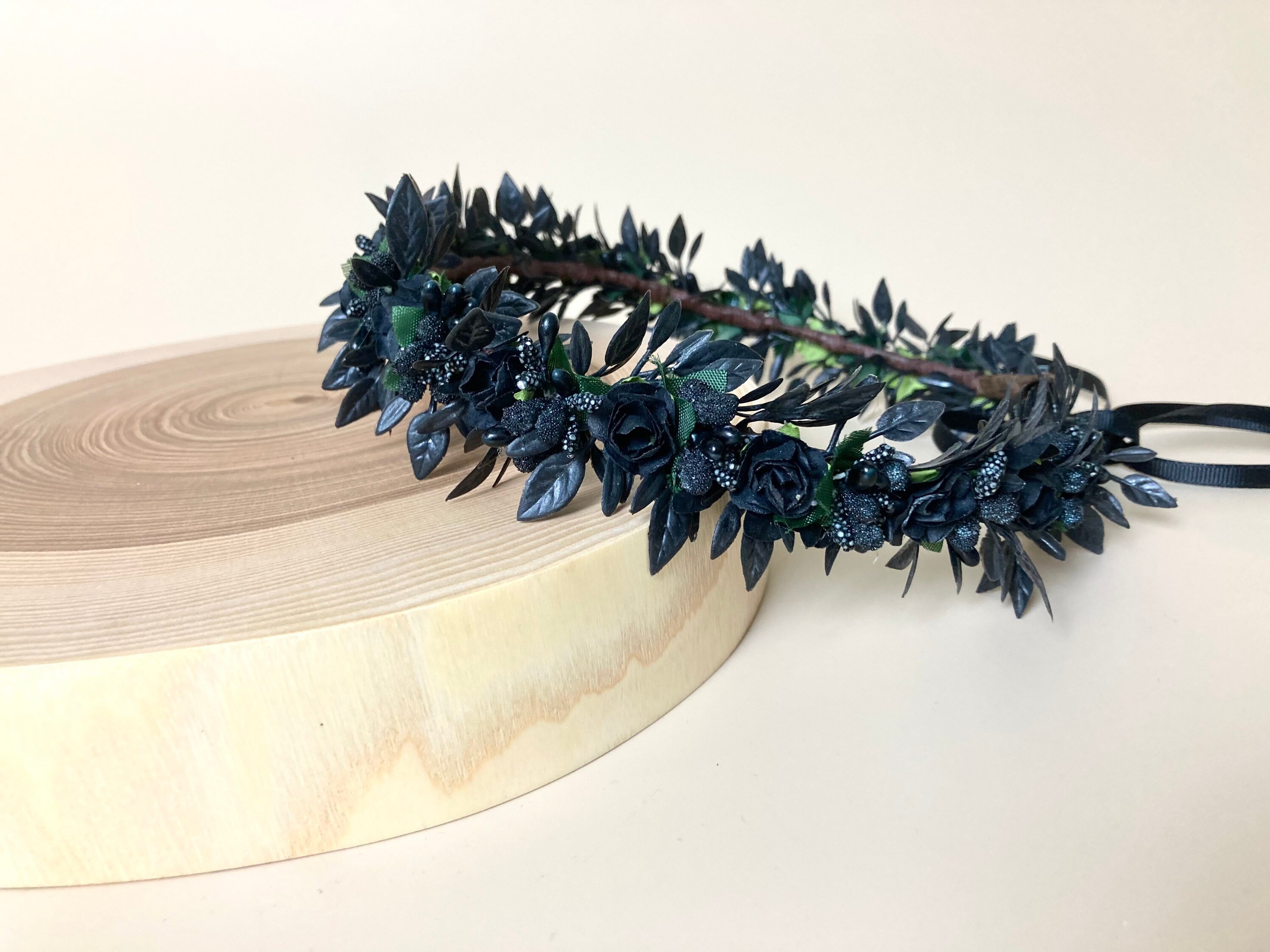 Gothic Black Crown Evening Crown Goth Headband Black Flower Crown Black ...