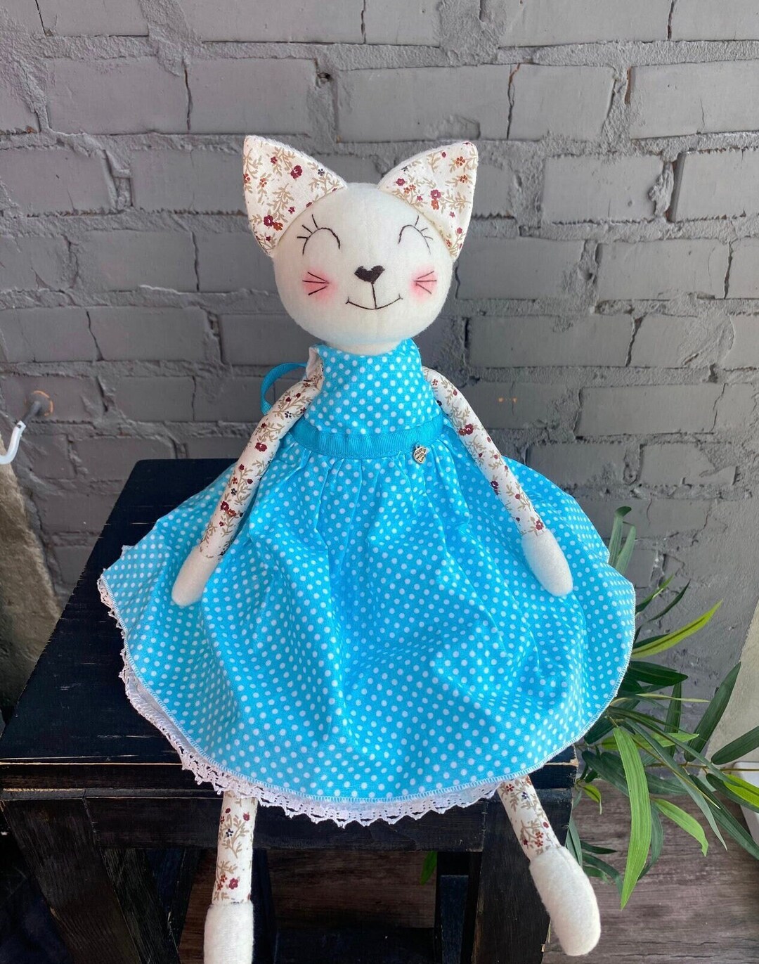 Tilda Cat Doll Kitty in a Dress Kitty Doll Tilda Plush Doll Handmade ...