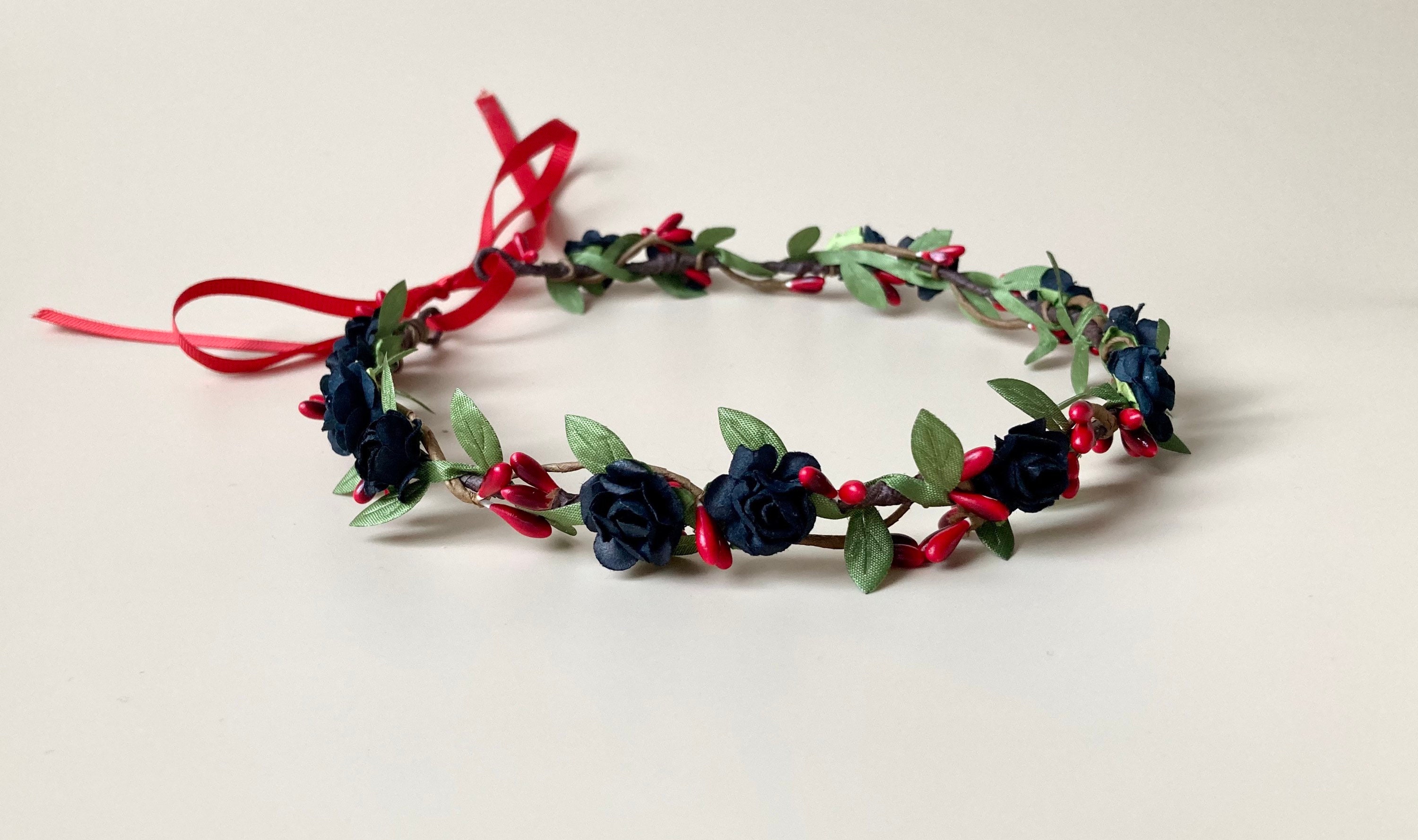 Flower Crown Black Red Crown Red Crown With Black Flowers - Etsy