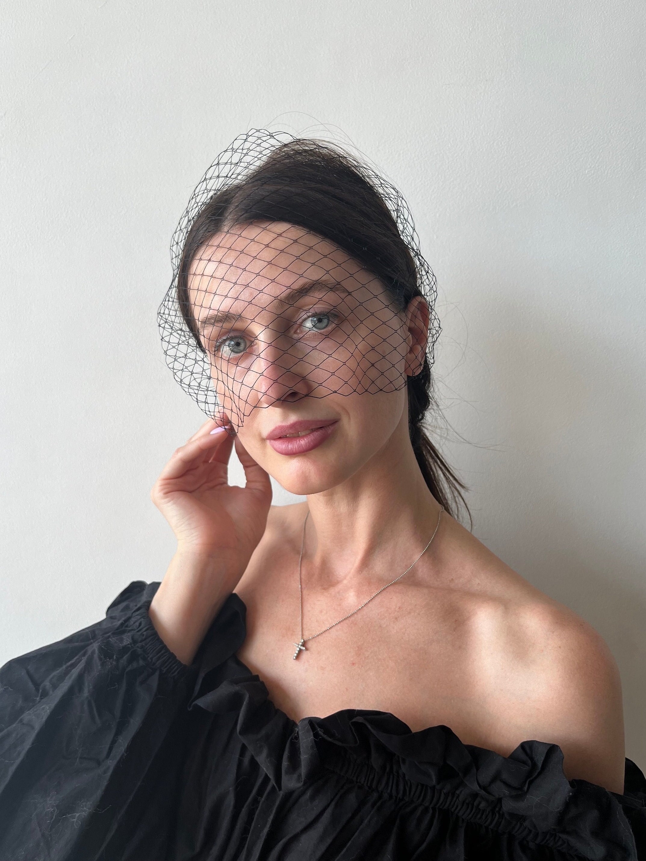 Veil Gothic Crown Black Gothic Veil Birdcage Veil Black Veil Black Mesh ...