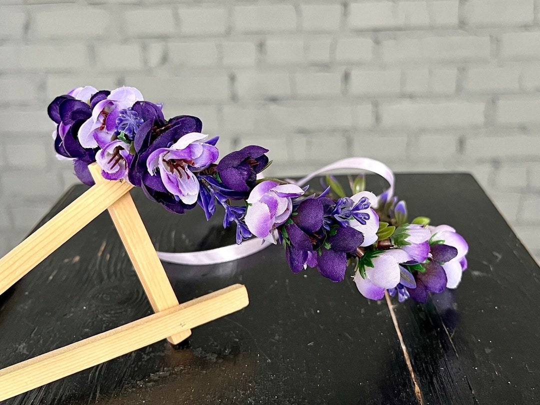 Flower Sakura Crown, Purple Wedding Crown, Bridal Flower Headband ...