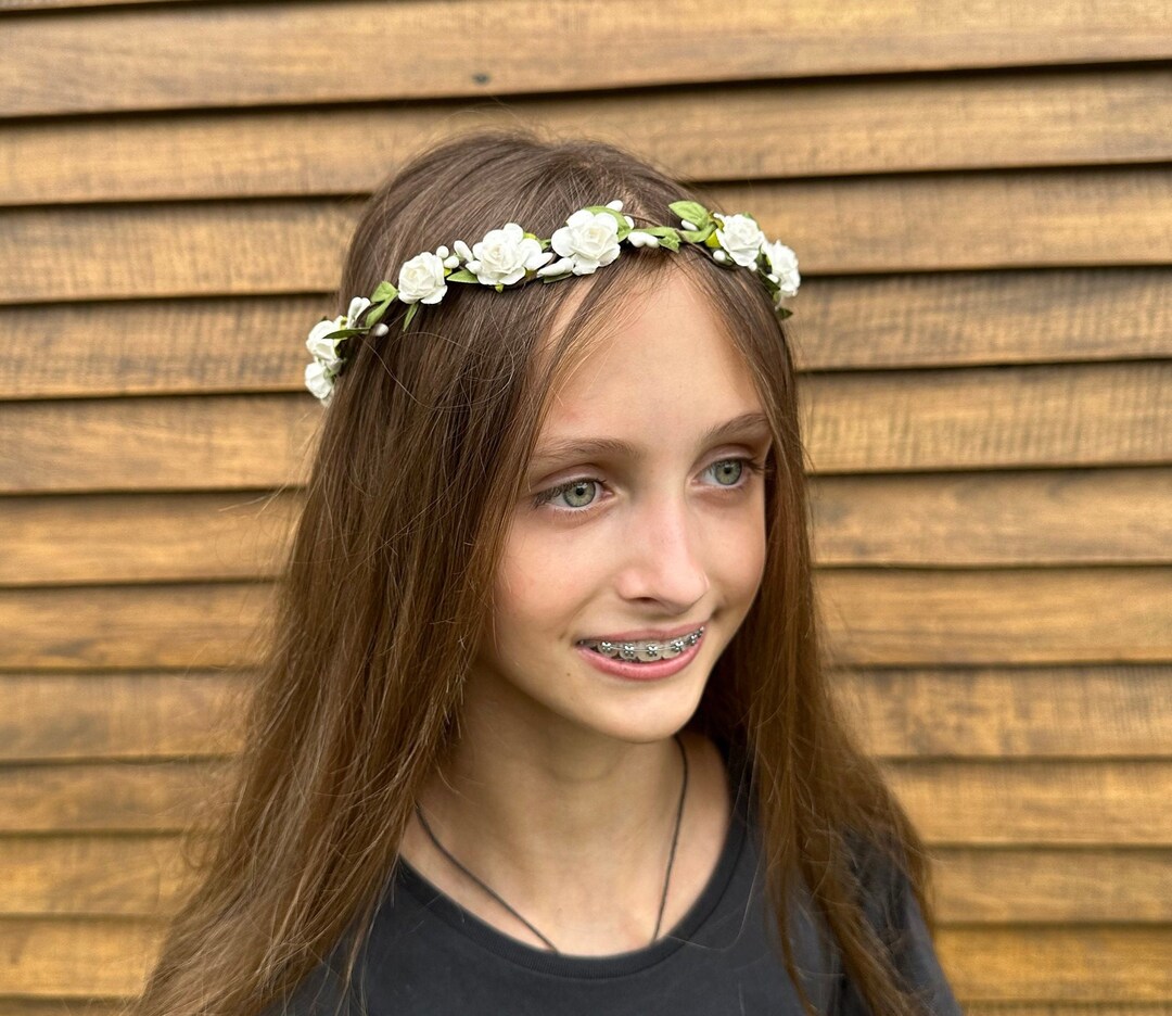 White Wreath for Communion Headband With Roses Crown for First ...