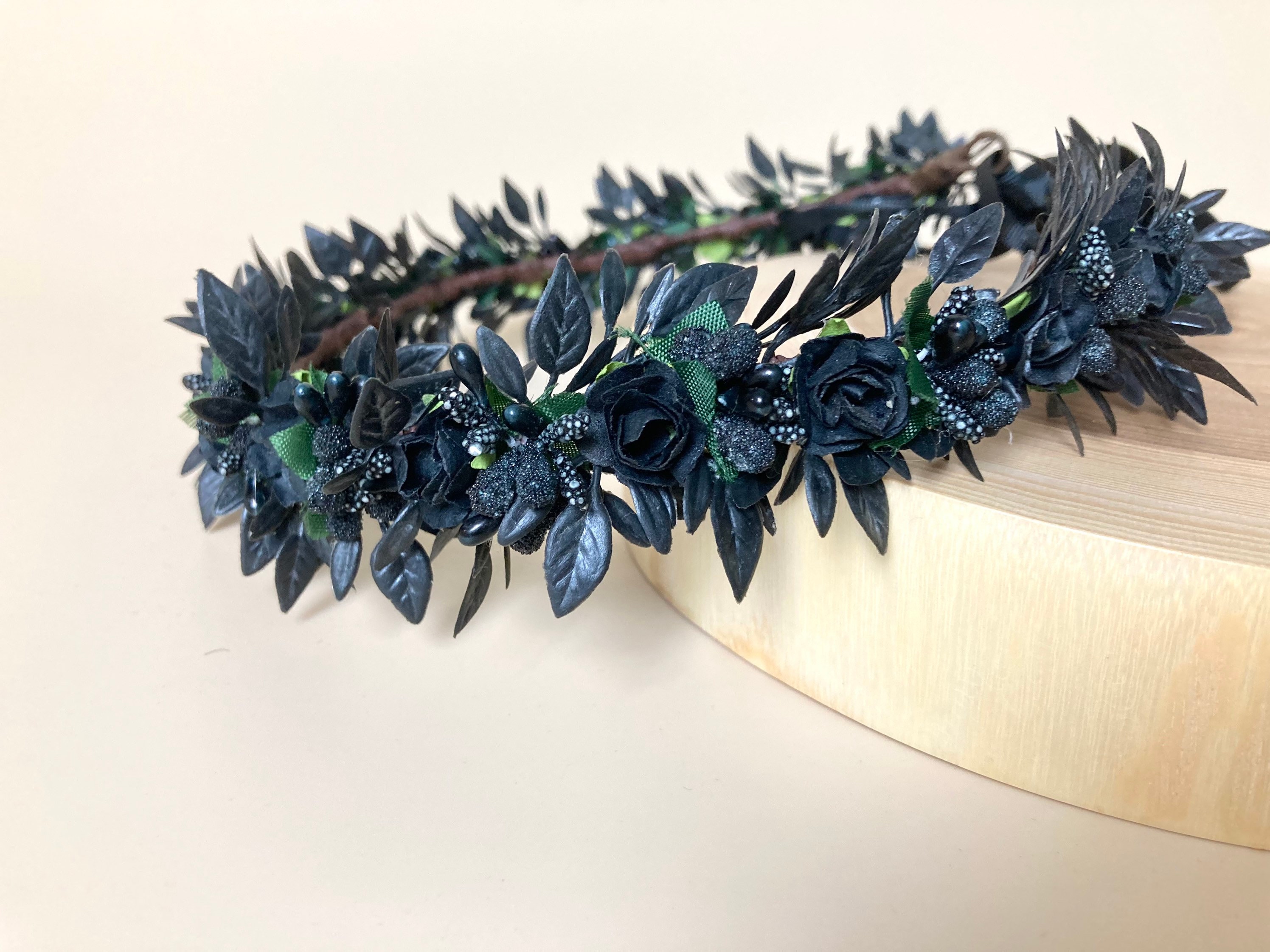 Gothic Black Crown Evening Crown Goth Headband Black Flower Crown Black ...