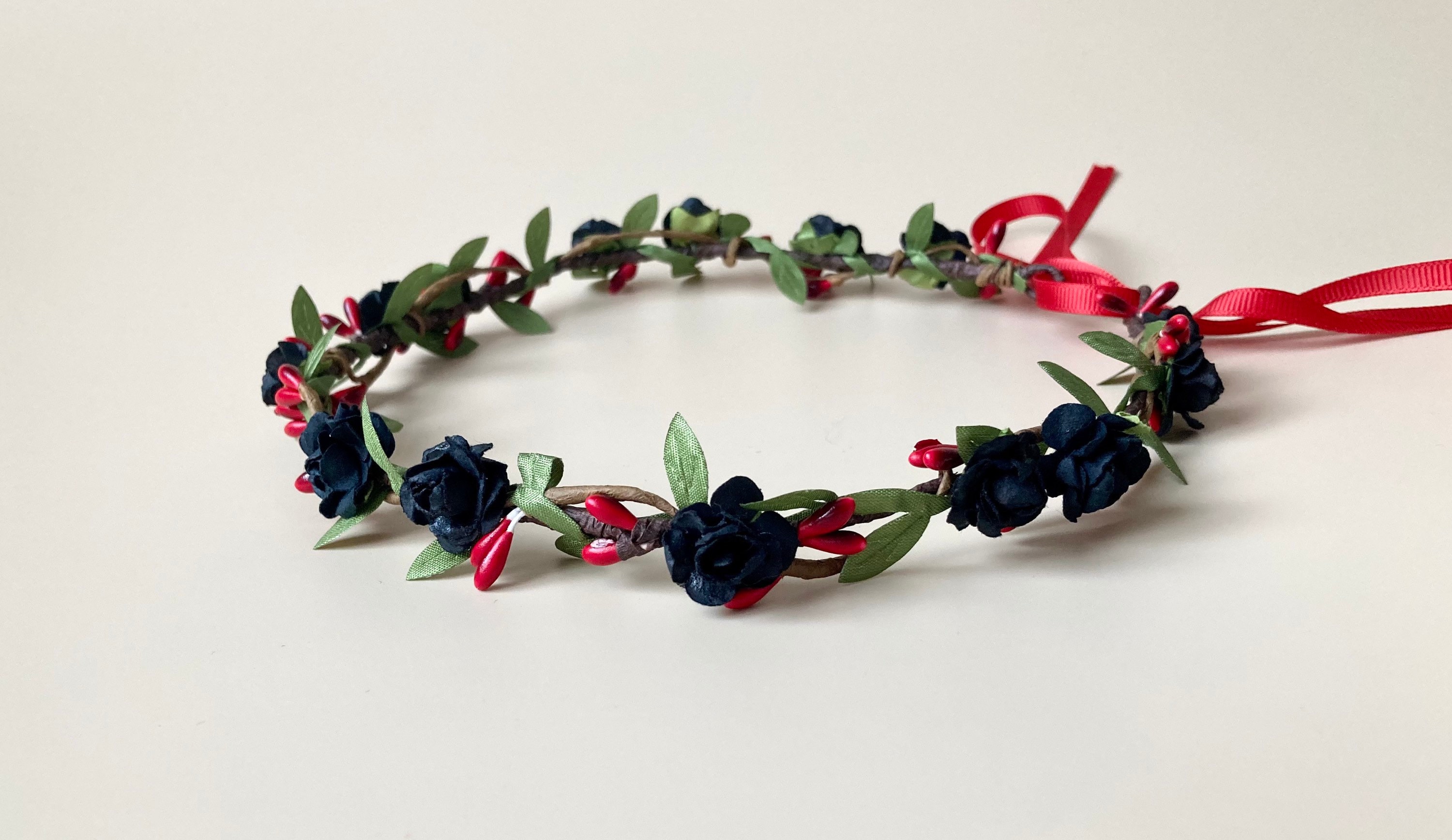 Flower Crown Black Red Crown Red Crown With Black Flowers - Etsy