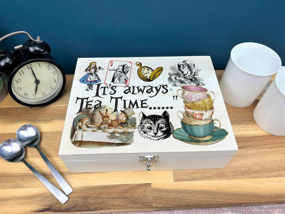Alice in Wonderland it's Always Tea Time Tea Bag Compartment Wooden Box ...