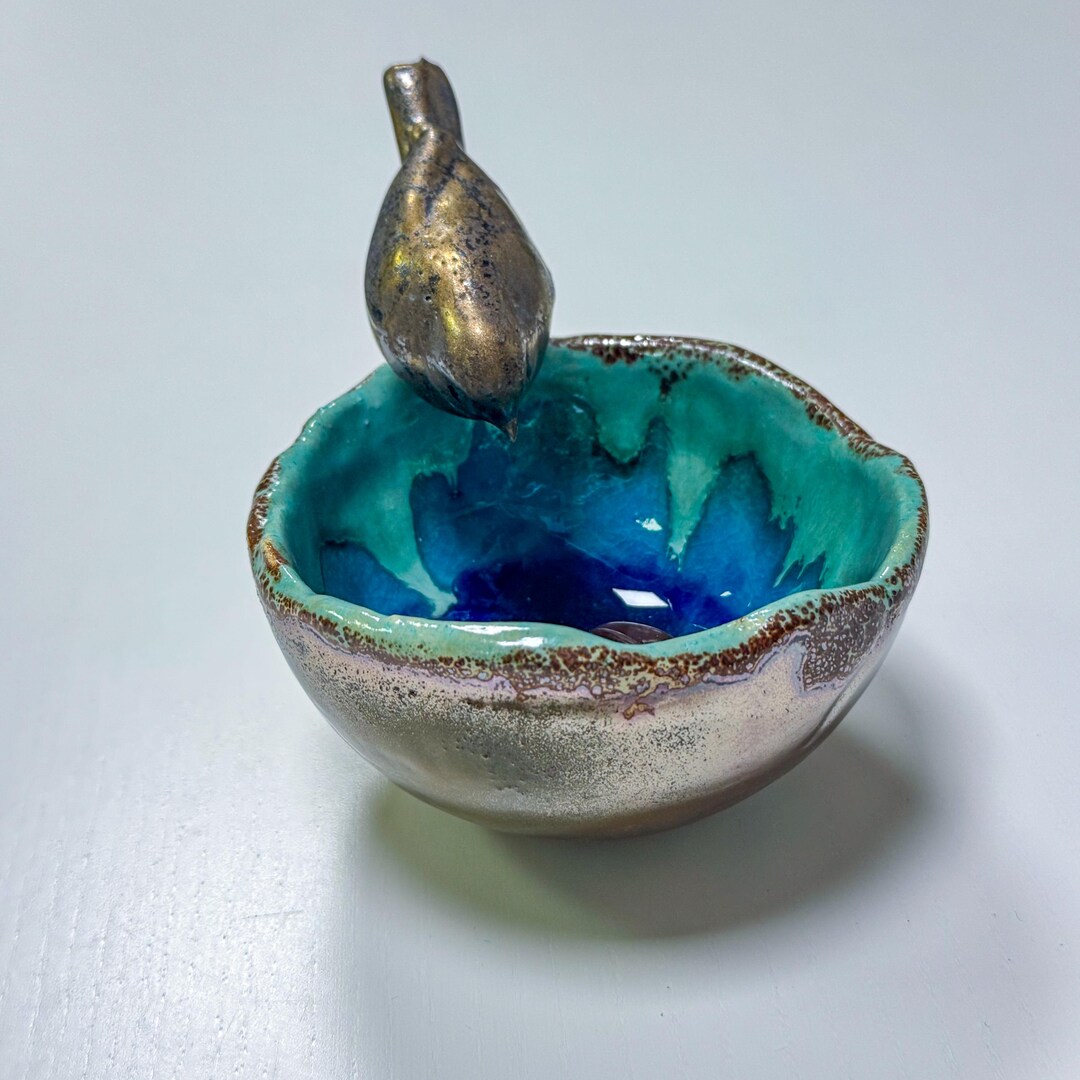 Handcrafted Ceramic Bowl With Gold Bird — Unique Art Piece for Your ...