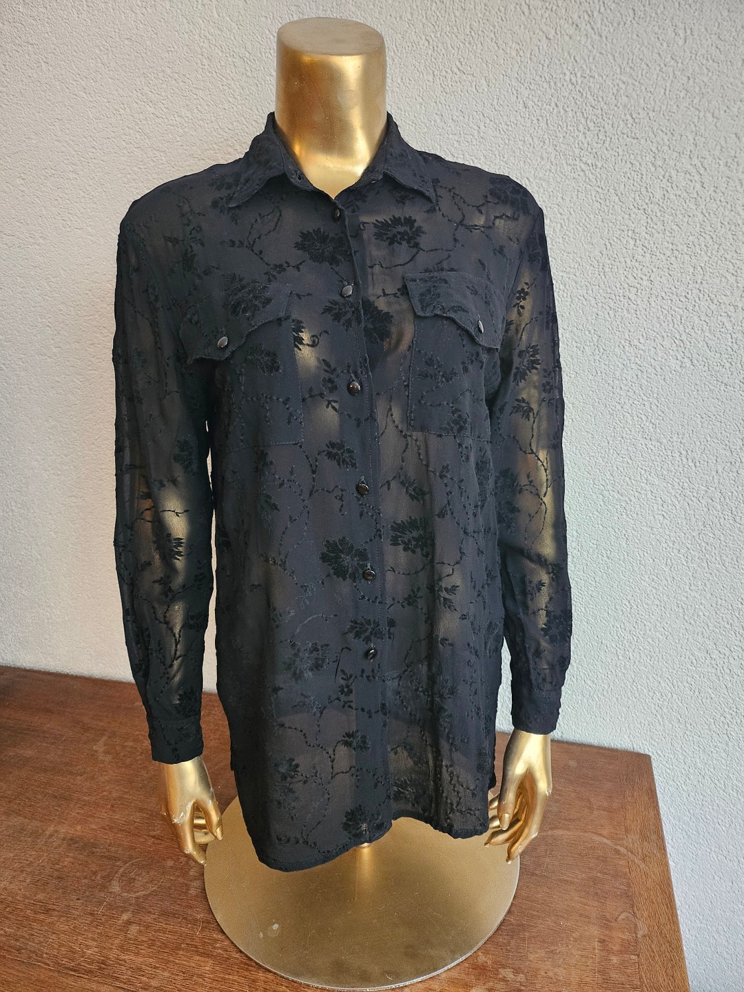 90s Vintage RENATA GIBALDI Blouse/ Black Viscose Blouse/ Vintage Blouse ...