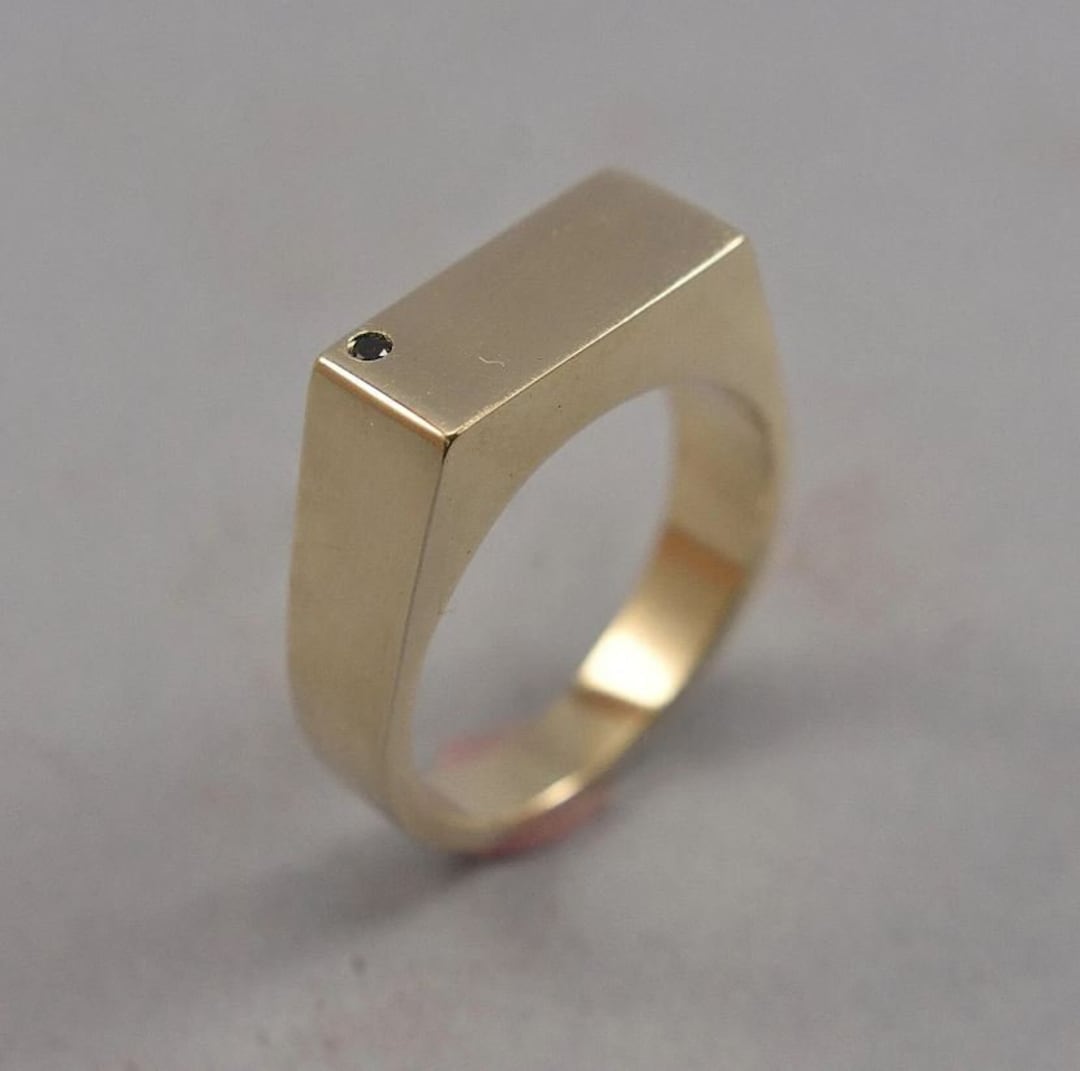 Mens Signet Wedding Ring, 14K Yellow Gold Plated, 1CT Diamond, Classic Anniversary Ring, Mens ...