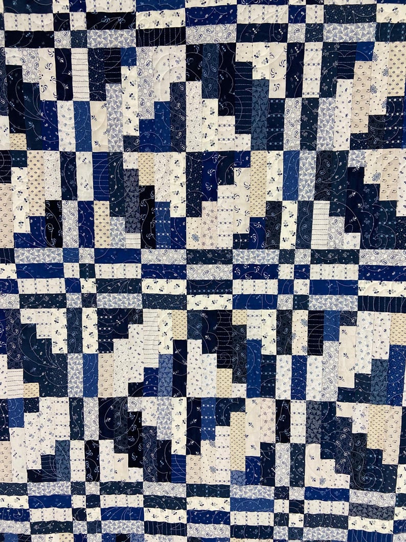 Handmade Blue and White Quilt: Primitive Gatherings Indicon Design - Etsy