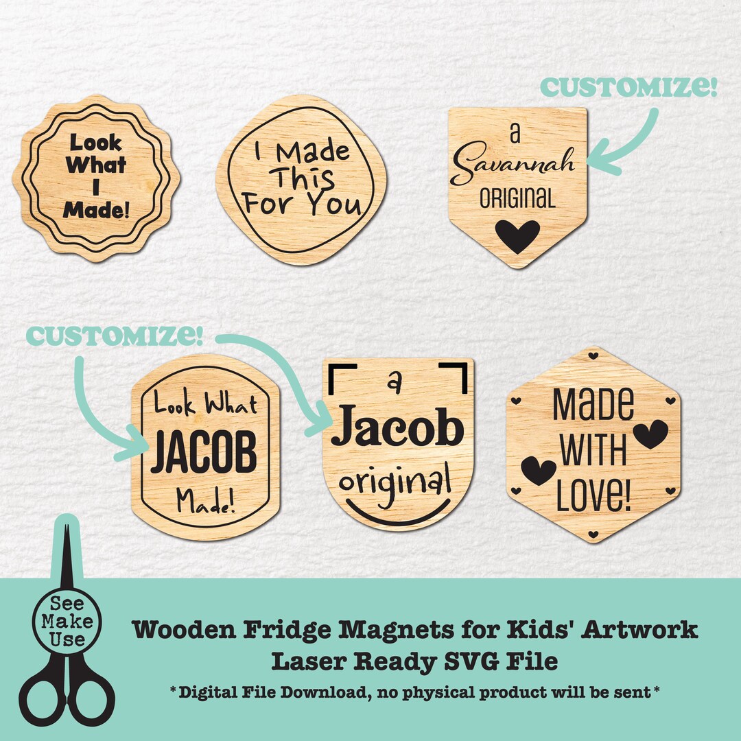Wooden Fridge Magnets for Kids' Artwork Glowforge Laser Ready Cut File ...