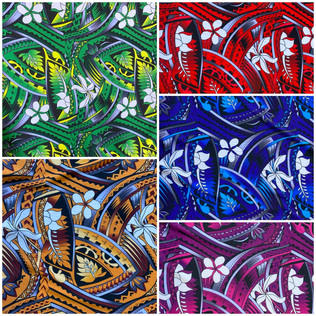 New Tropical Floral and Tribal Polynesian Fabric - Peach Skin Fabric ...