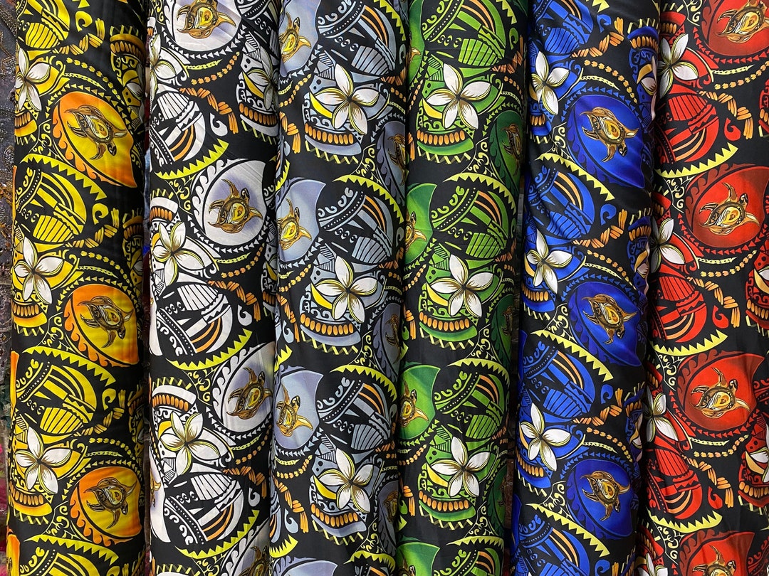 New Tropical Hibiscus and Turtle Design Polynesian Fabric - Lt. Peach ...