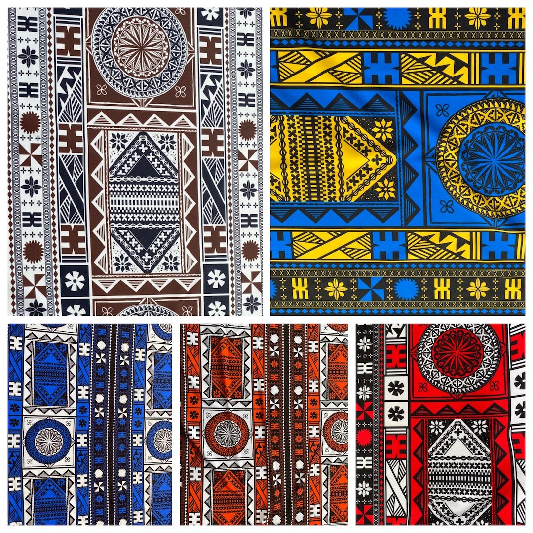 New Fijian Tapa Block Print Fabric - Polynesian Design - Peach Skin ...