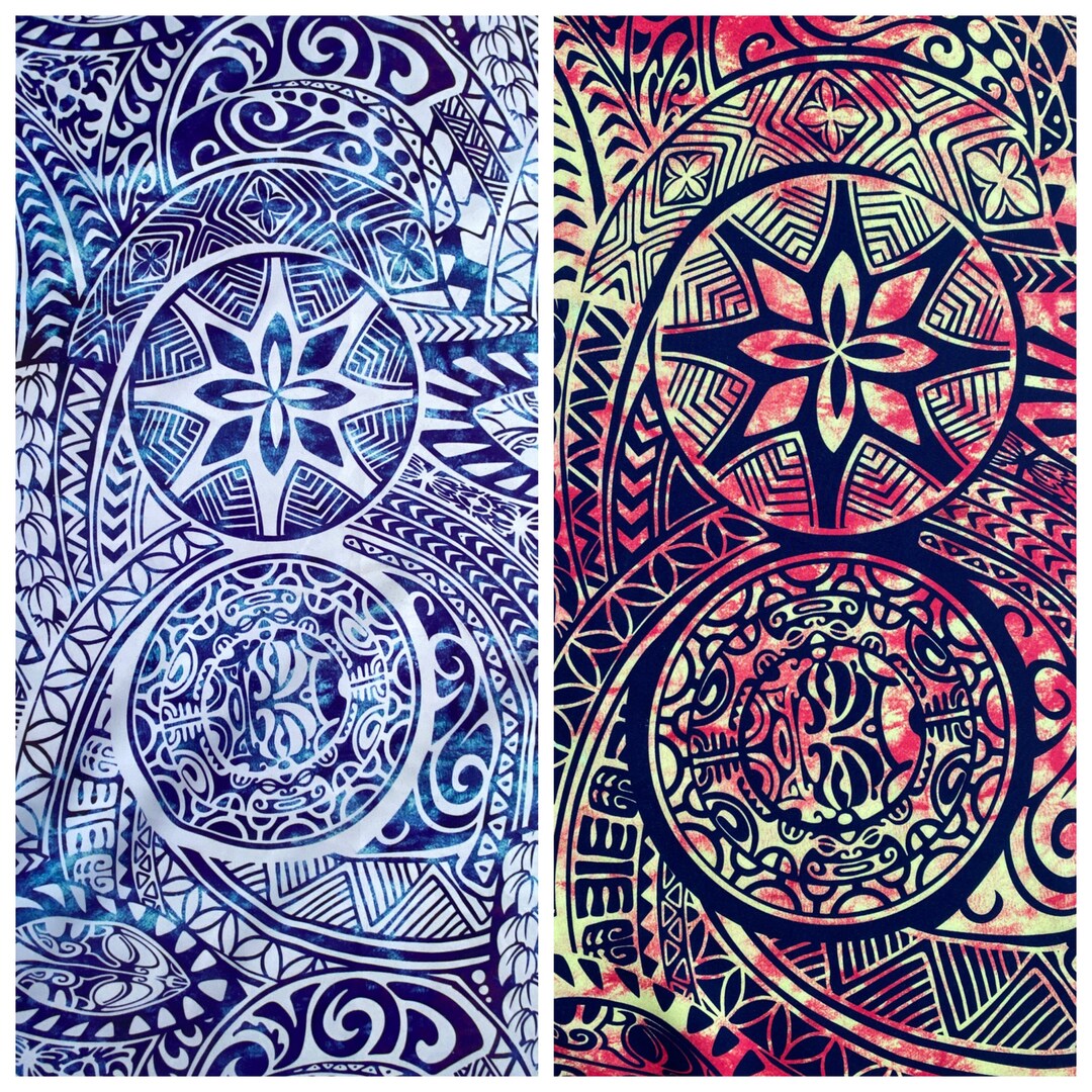 New Polynesian Samoan Print Fabric With Tribal Tattoo Design on Peach ...