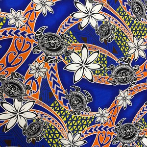 New! Polynesian Fabric, Hawaiian - Tropical Turtle and Tribal Tattoo ...