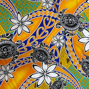 New! Polynesian Fabric, Hawaiian - Tropical Turtle and Tribal Tattoo ...