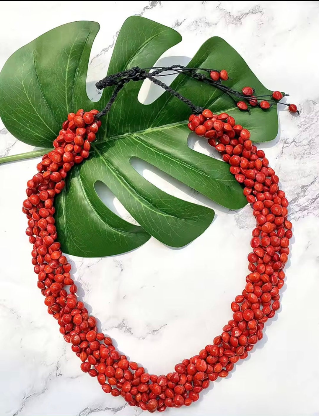 New Arrival Samoan Red Lucky Seed Ula Lopa Necklace Handmade Aloha Leis ...