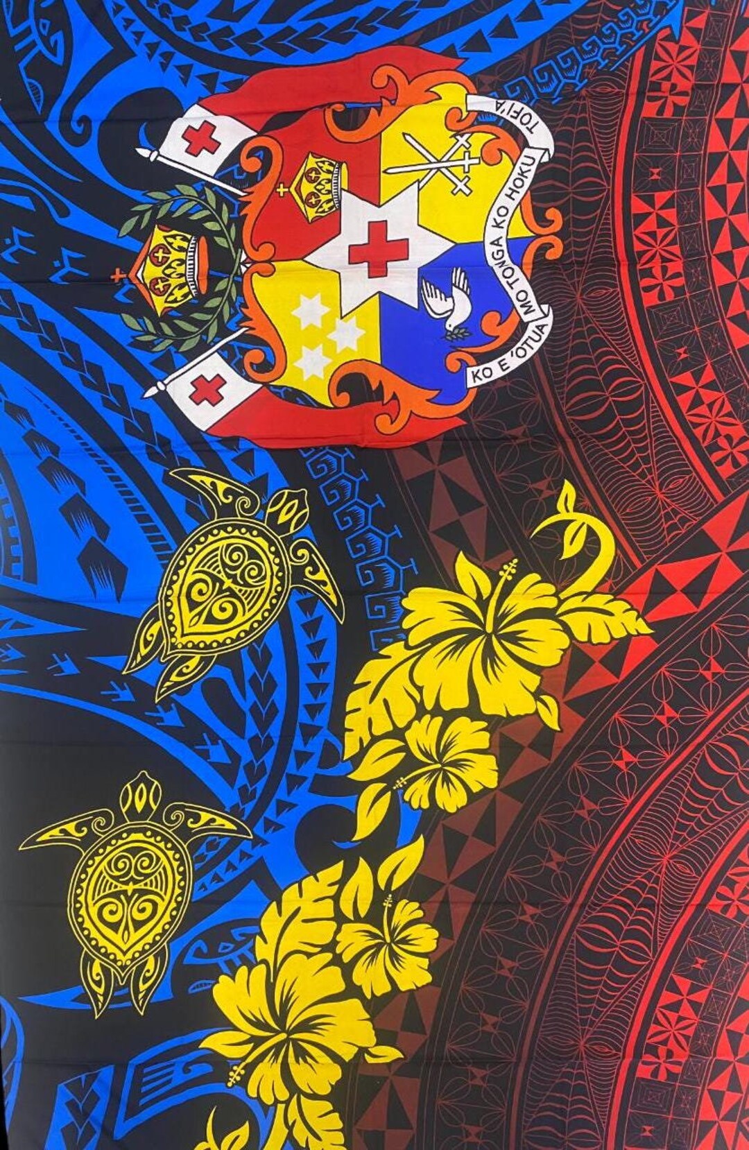 Exquisite Tongan Seal Sarong: Tribal Elements & Turtle Design, 70" X 44 ...