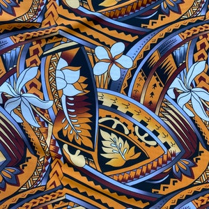 New Tropical Floral and Tribal Polynesian Fabric - Peach Skin Fabric ...