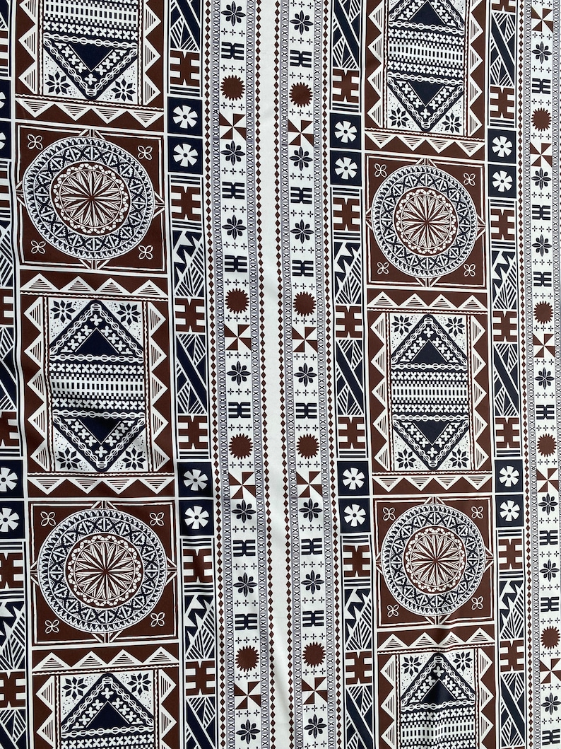 New Fijian Tapa Block Print Fabric - Polynesian Design - Peach Skin ...