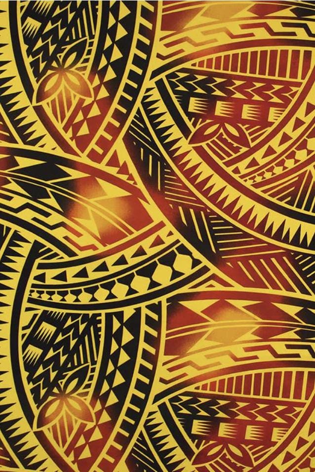 New Style Polynesian Tribal Tapa Tattoo Fabric – Yellow & Red Poly ...