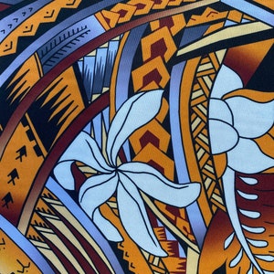New Tropical Floral and Tribal Polynesian Fabric - Peach Skin Fabric ...