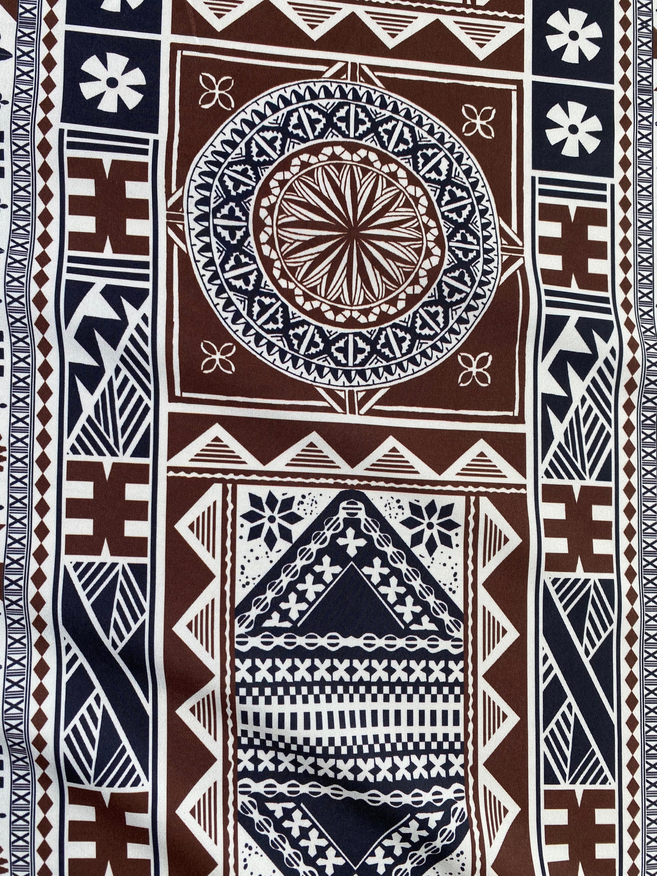 New Fijian Tapa Block Print Fabric - Polynesian Design - Peach Skin ...