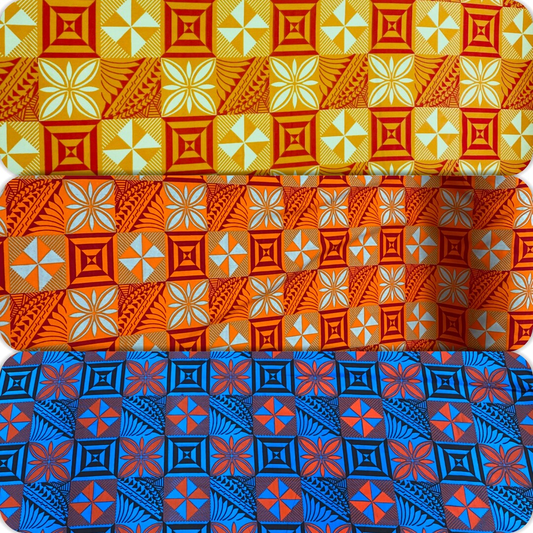 New! Polynesian Fabric, Fiji, Hawaiian -tapa Block Print Toss, Vibrant ...
