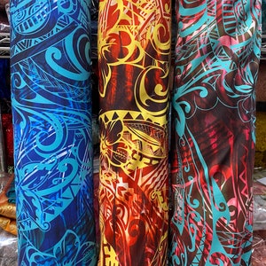 New Tropical Floral and Tribal Polynesian Fabric - Peach Skin Fabric ...