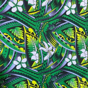 New Tropical Floral and Tribal Polynesian Fabric - Peach Skin Fabric ...