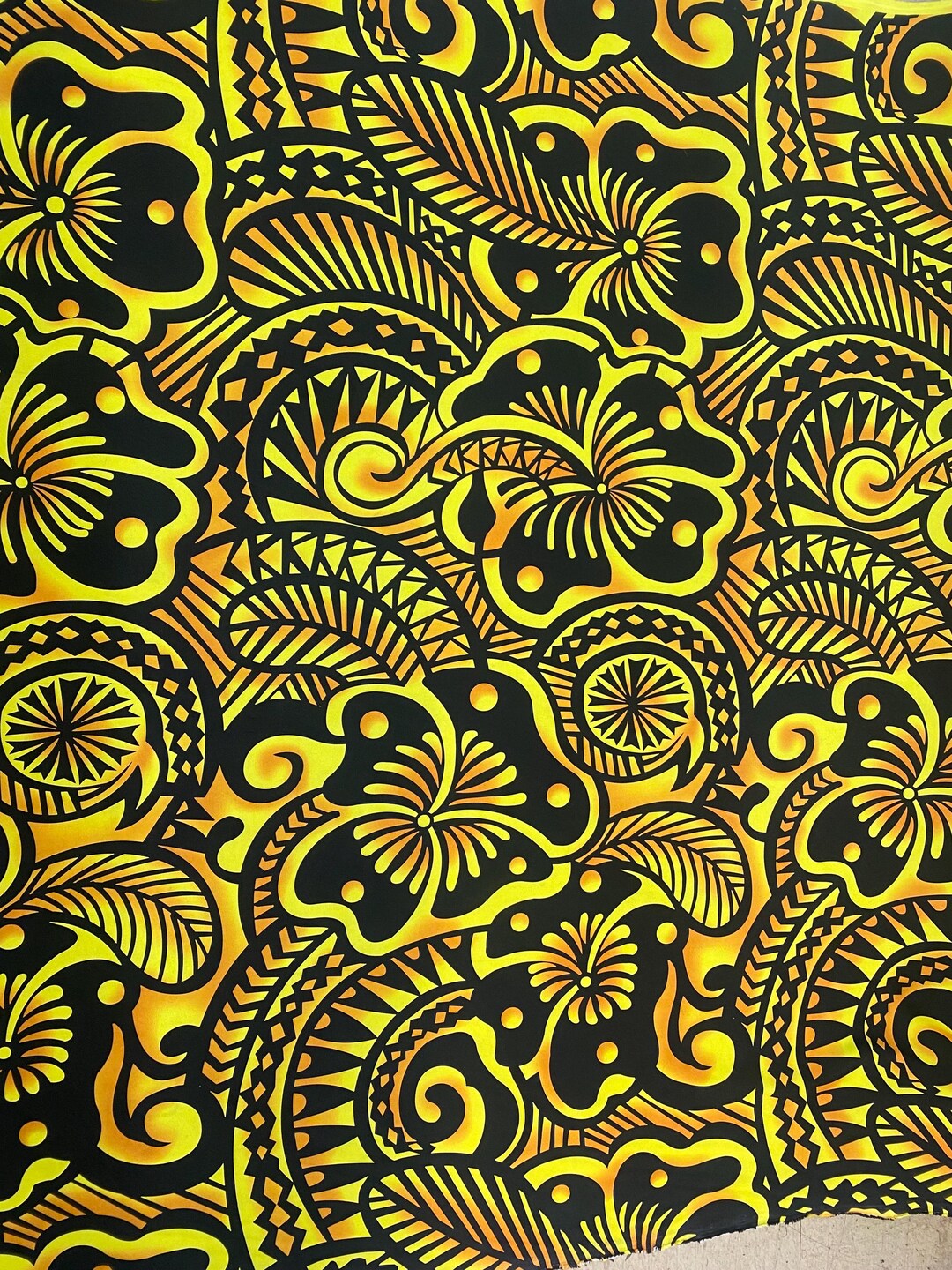 Large Print: Polynesian Fabric With Floral and Tribal Tattoo Design on ...