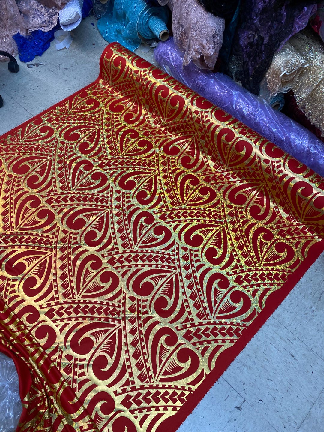 GTEX Collection- Exquisite Traditional Polynesian Tattoo Design | Foil Fabric - 2 Way Stretch ...