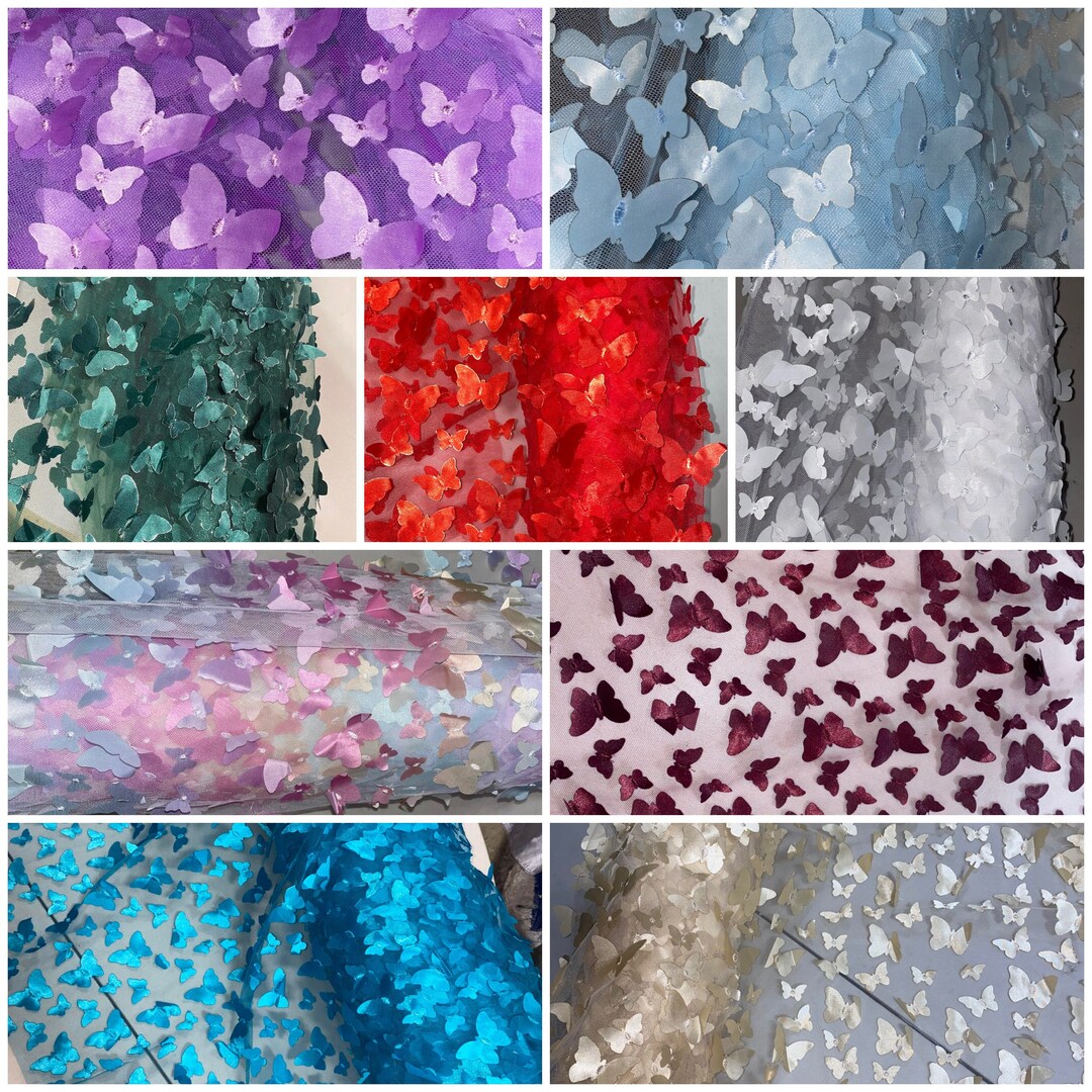 3-D Butterfly Lace Fabric Collection, 3D Laser Cut Butterflies on Tulle ...
