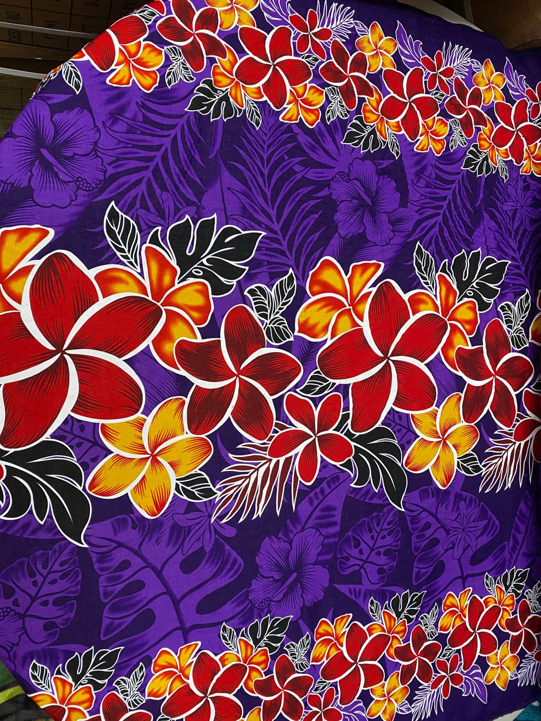 New Polynesian Fabric, Hawaiian Tropical Plumeria Floral Toss, Island ...