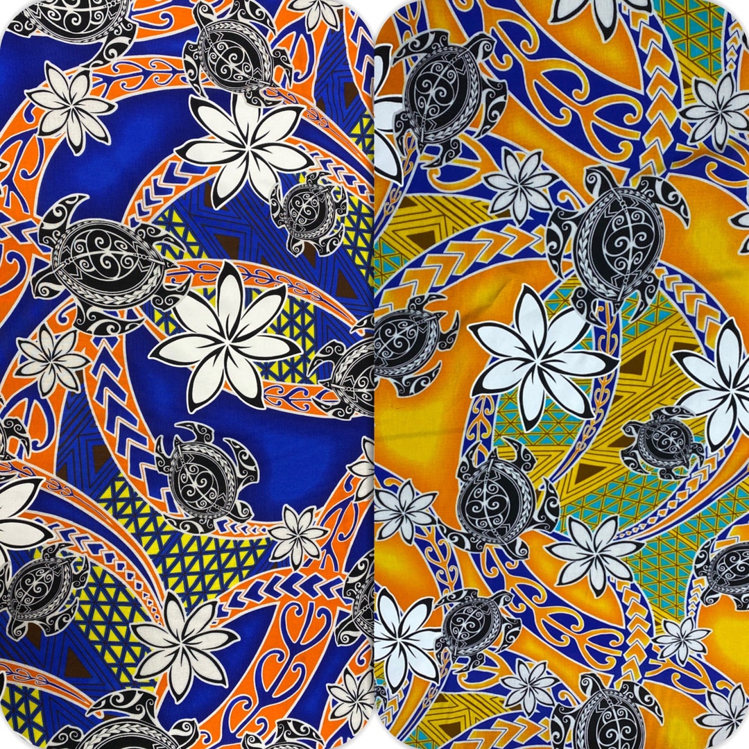 New! Polynesian Fabric, Hawaiian - Tropical Turtle and Tribal Tattoo ...