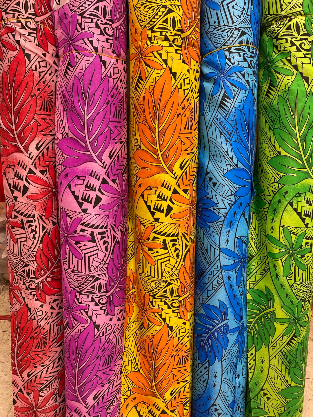 Polynesian Elegance: 36" Polyester Fabric With Poly Cotton Feel– Tribal and Floral Fusion Tapa ...