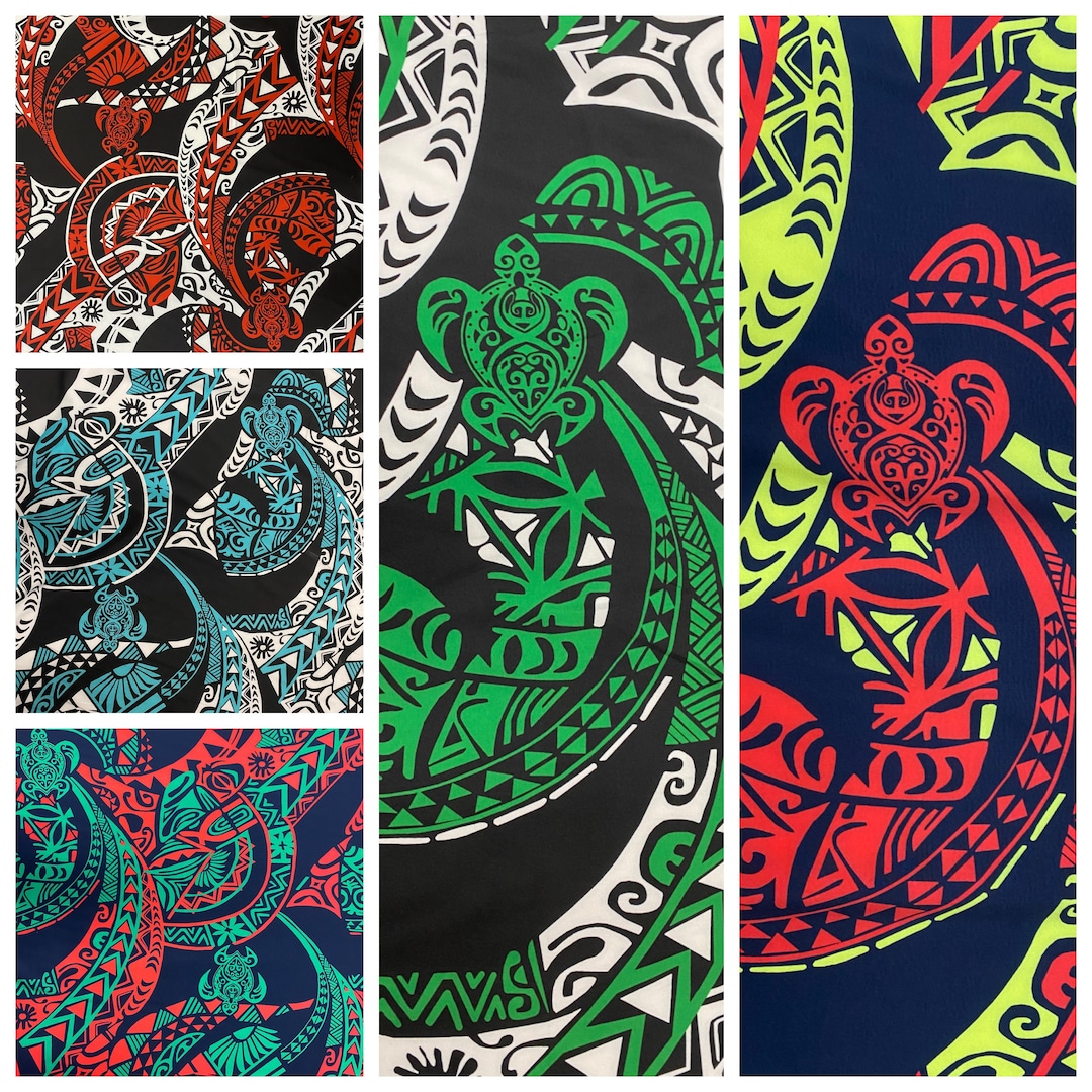 New Tropical Tribal Turtle Design Polynesian Fabric - Peach Skin Fabric ...