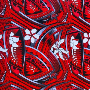 New Tropical Floral and Tribal Polynesian Fabric - Peach Skin Fabric ...