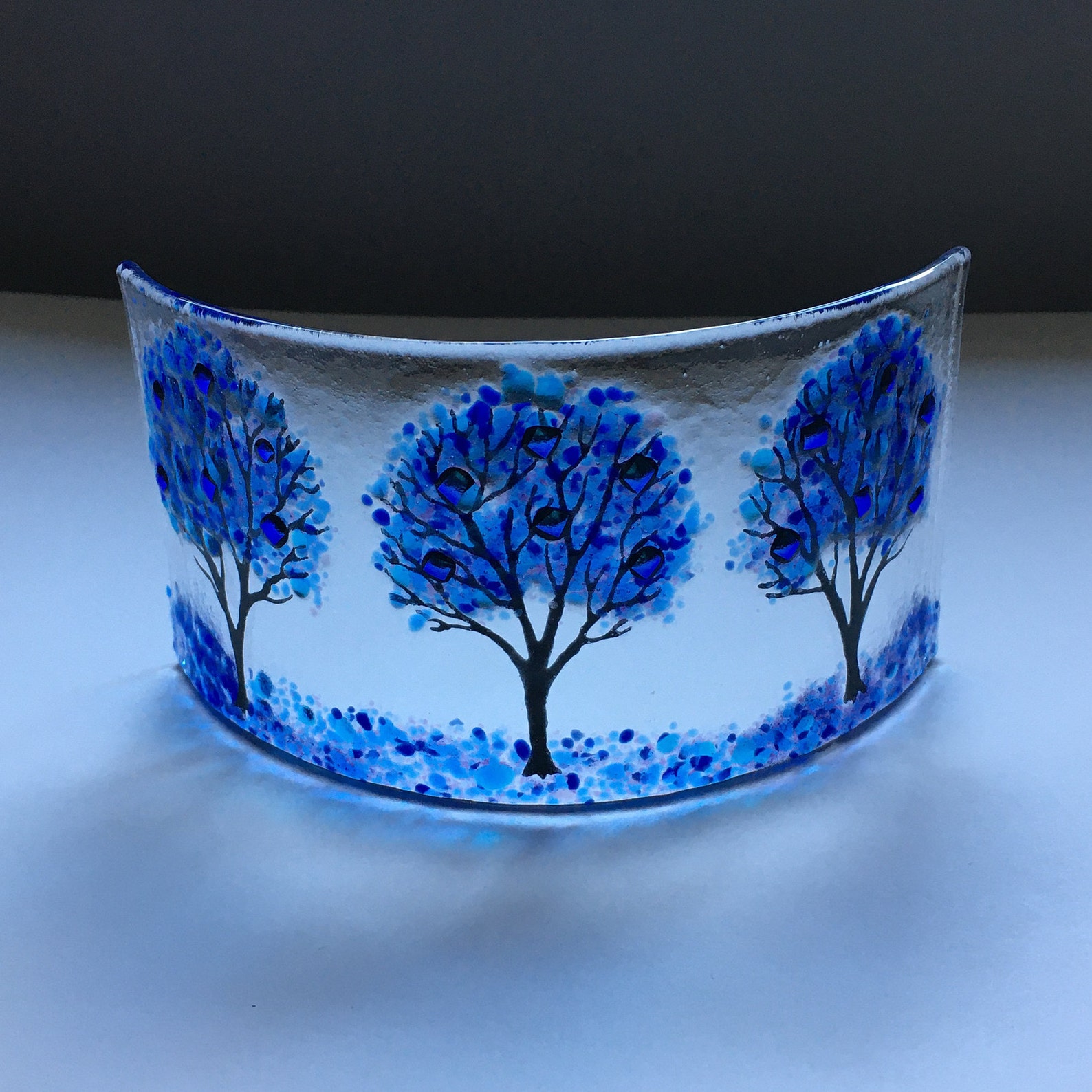 Blue Trees Fused Glass Curve - Etsy
