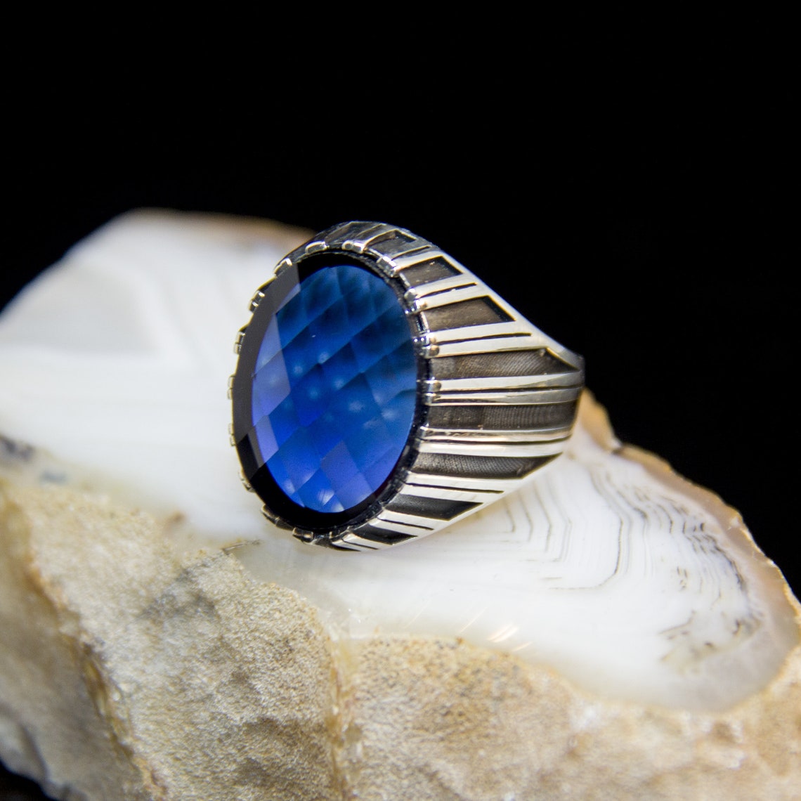 925 Sterling Silver Birthstone Rings Sapphire Ring Mens | Etsy